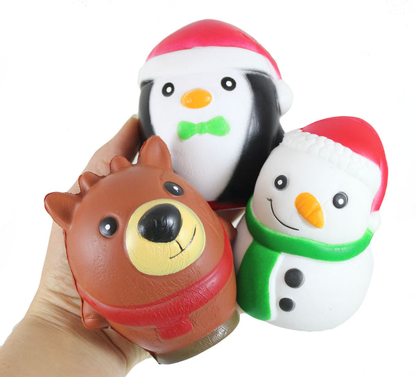 Set of 3 Winter Themed Slow Rise Squishy Toys - Penguin, Snowman, Rein ...