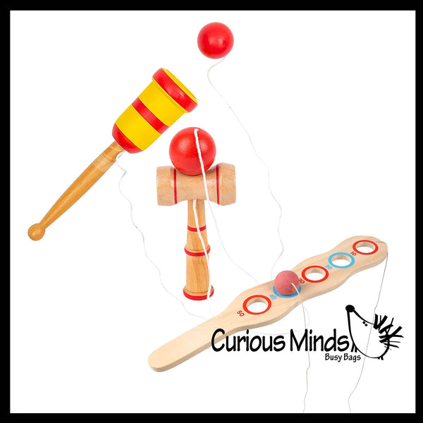 Set of 3 Wood Skill Game Toys - 1 Kendama, 1 Ball and Cup Catch Game ...