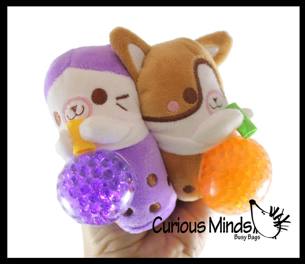 Plush Animals Drinking Bubble Tea Drink Water Bead Filled Squeeze Stre ...
