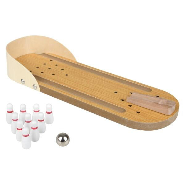 Mini Wooden Bowling Game - Marble and Pins - Tabletop Small Replica To ...
