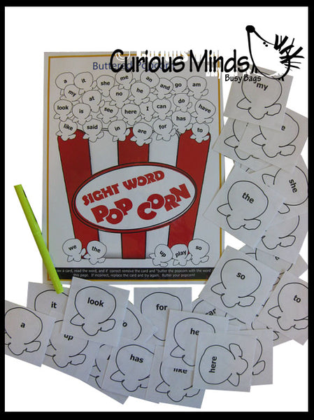 PDF File - Buttered Popcorn Sight Word Game | Curious Minds Busy Bags