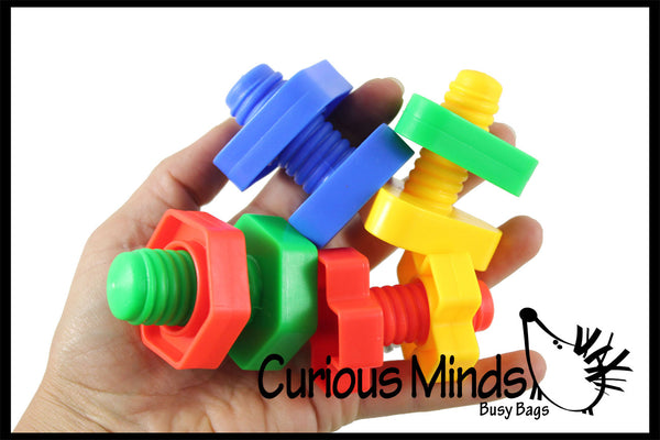 96 Piece Bag of Nuts and Bolts Toy - Jumbo Plastic Matching Fine Motor ...